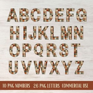Fall Plaid Quilt Alphabet PNG, A to Z Letters, 0 to 9 Numbers, High ...