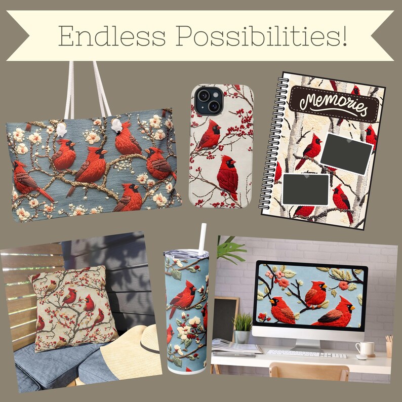 Cardinal Embroidery Digital Paper, High Quality Seamless Images ...