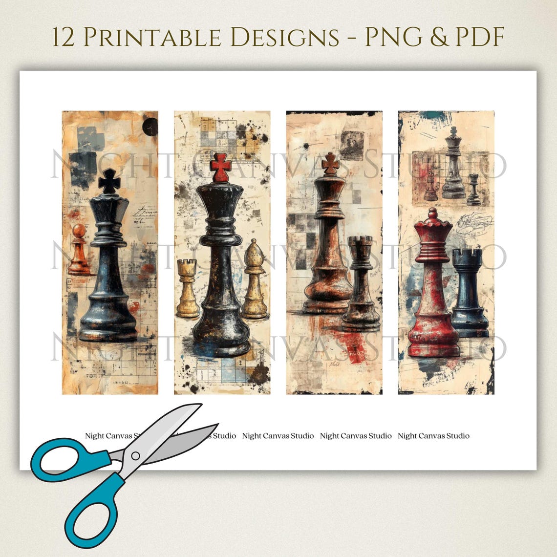 Grunge Chess Printable Bookmarks, High Quality Digital Images, Instant ...