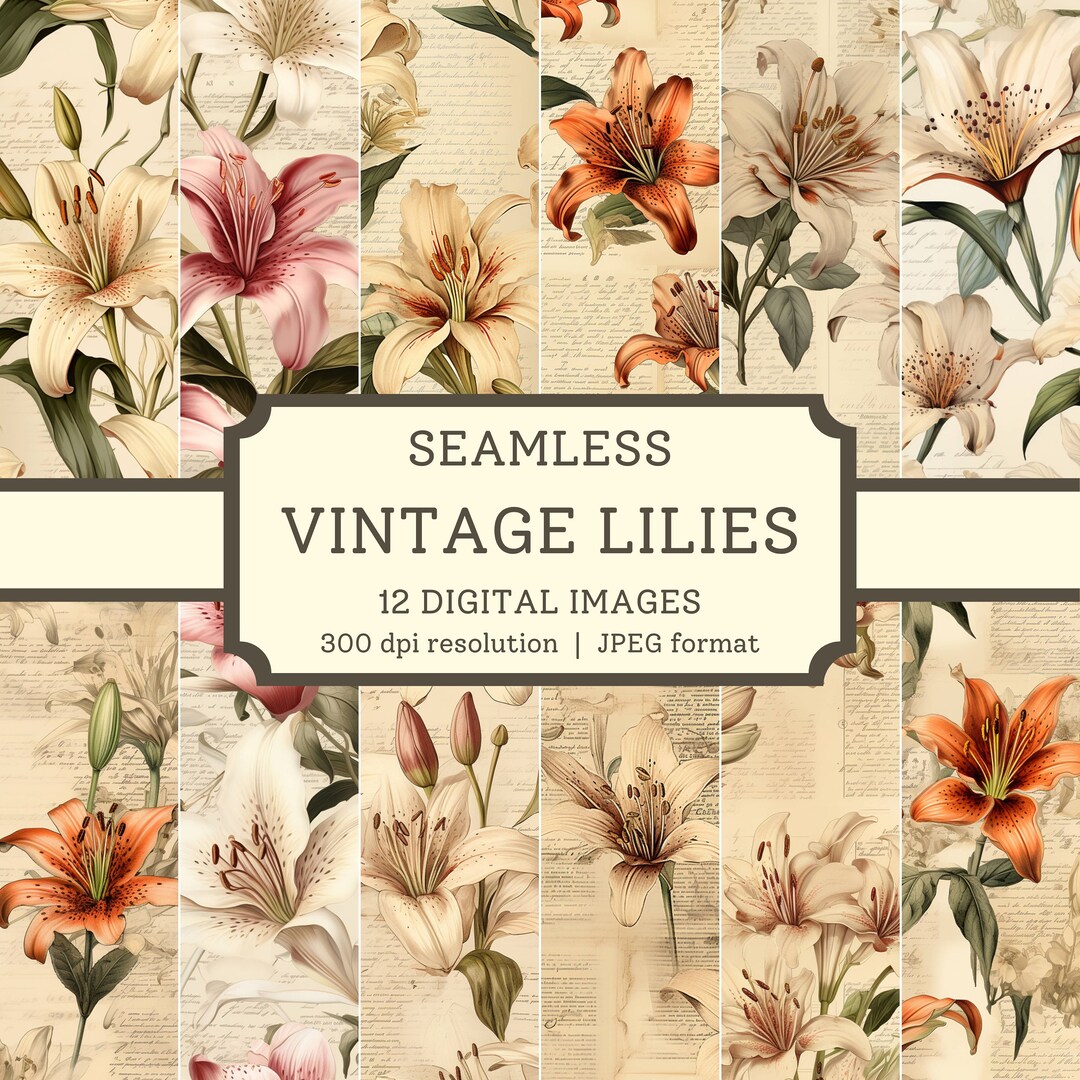 Vintage Lilies Digital Paper, High Quality Seamless Images, Printable ...