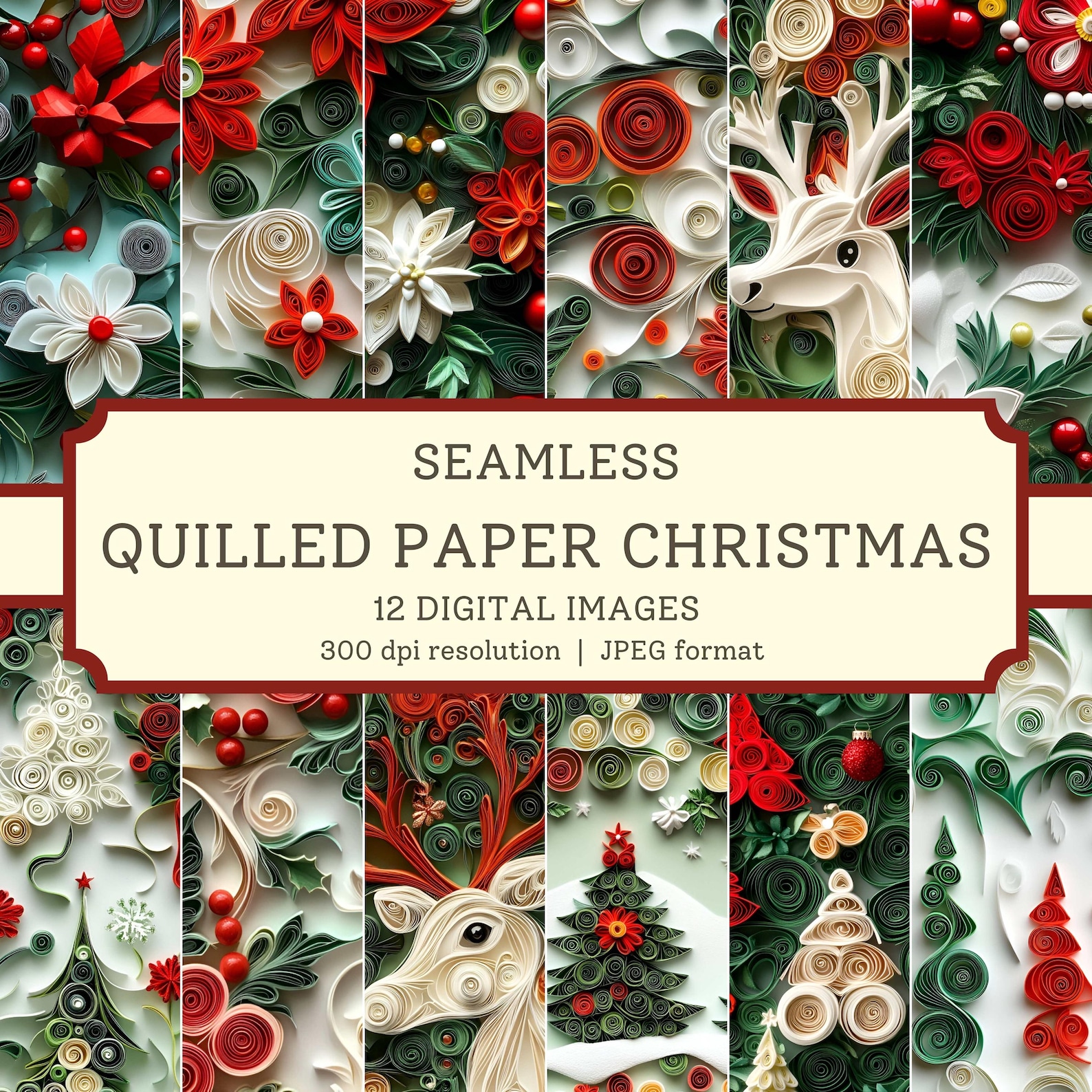 Quilled Paper Christmas Digital Paper, High Quality Seamless Images ...