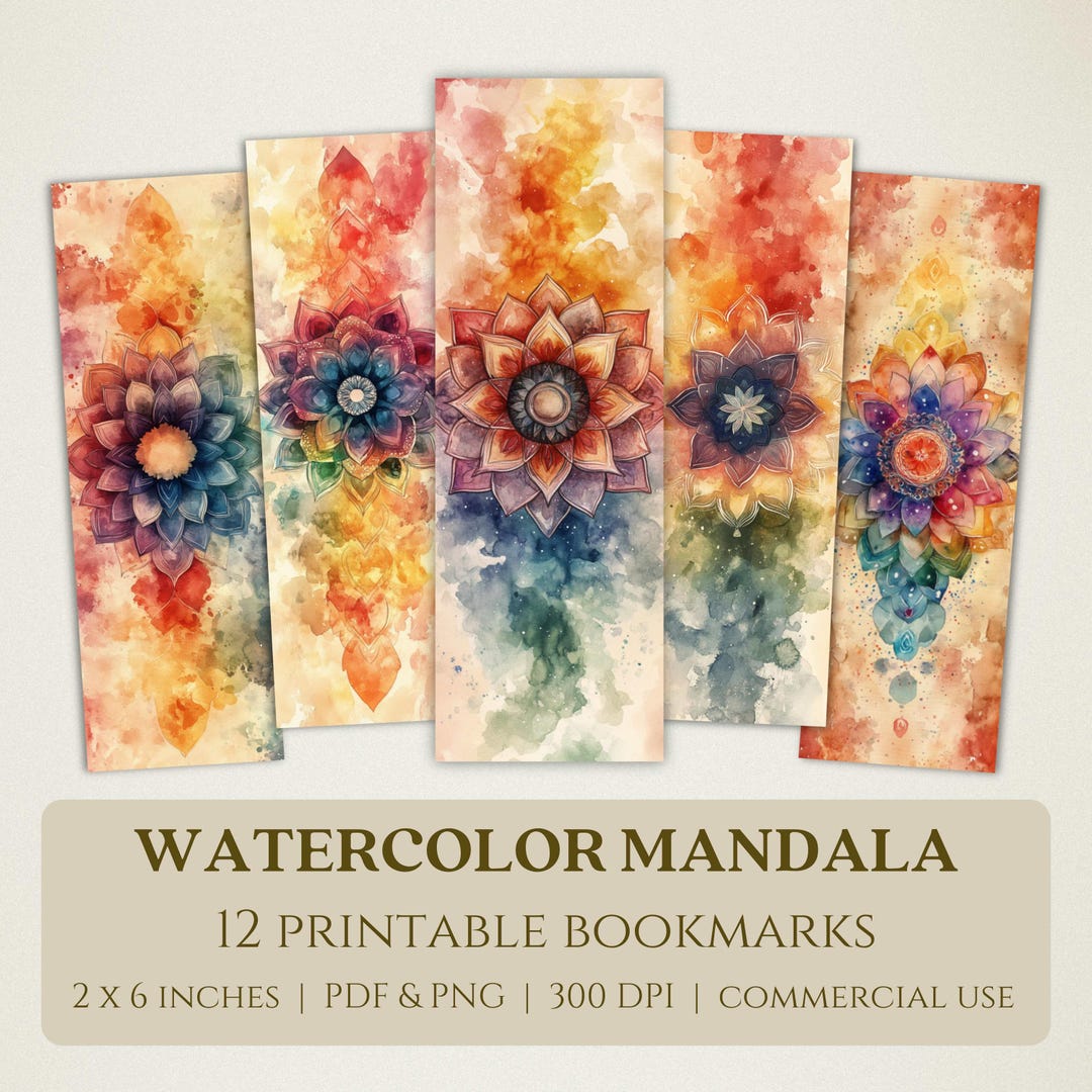Watercolor Mandala Printable Bookmarks, High Quality Digital Images ...