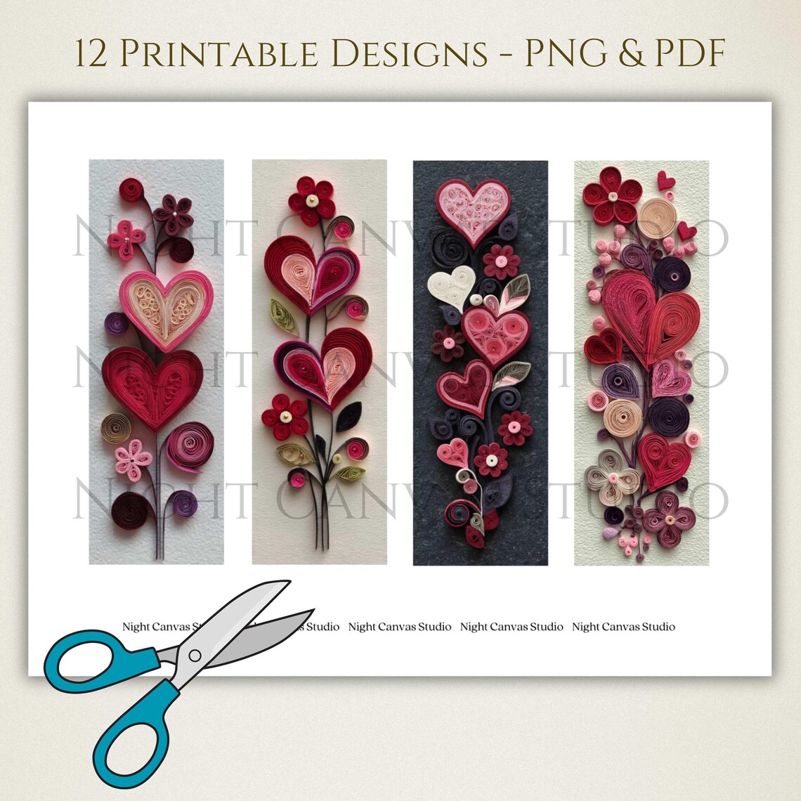 Quilled Paper Hearts Printable Bookmarks, High Quality Digital Images ...