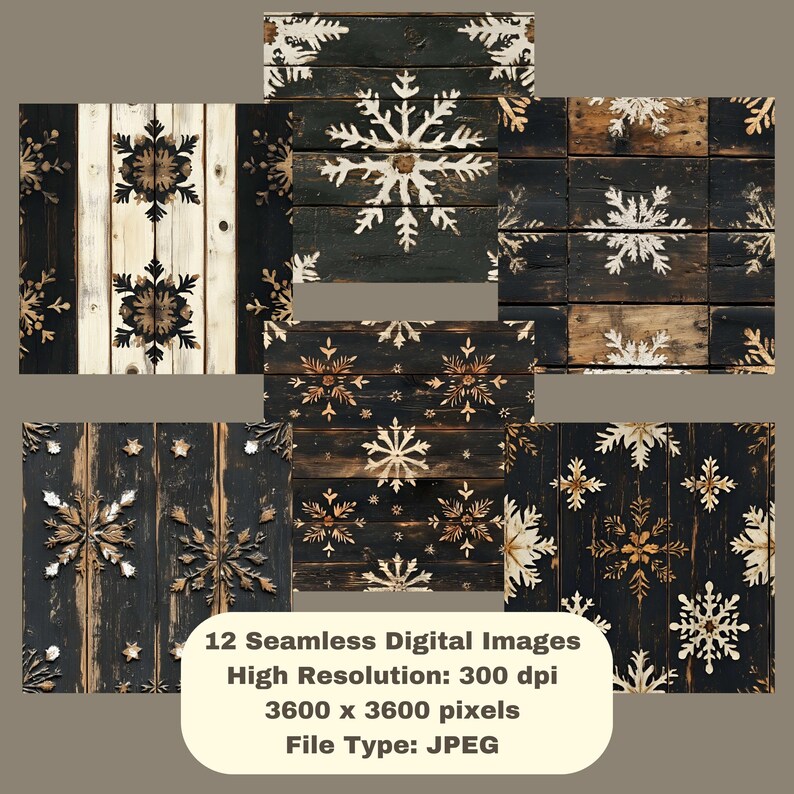 Rustic Wood Snowflakes Digital Paper, High Quality Seamless Images ...