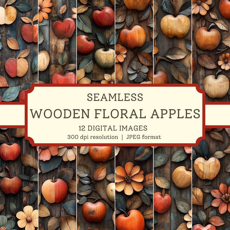 Wooden Floral Apples Digital Paper, High Quality Seamless Images ...