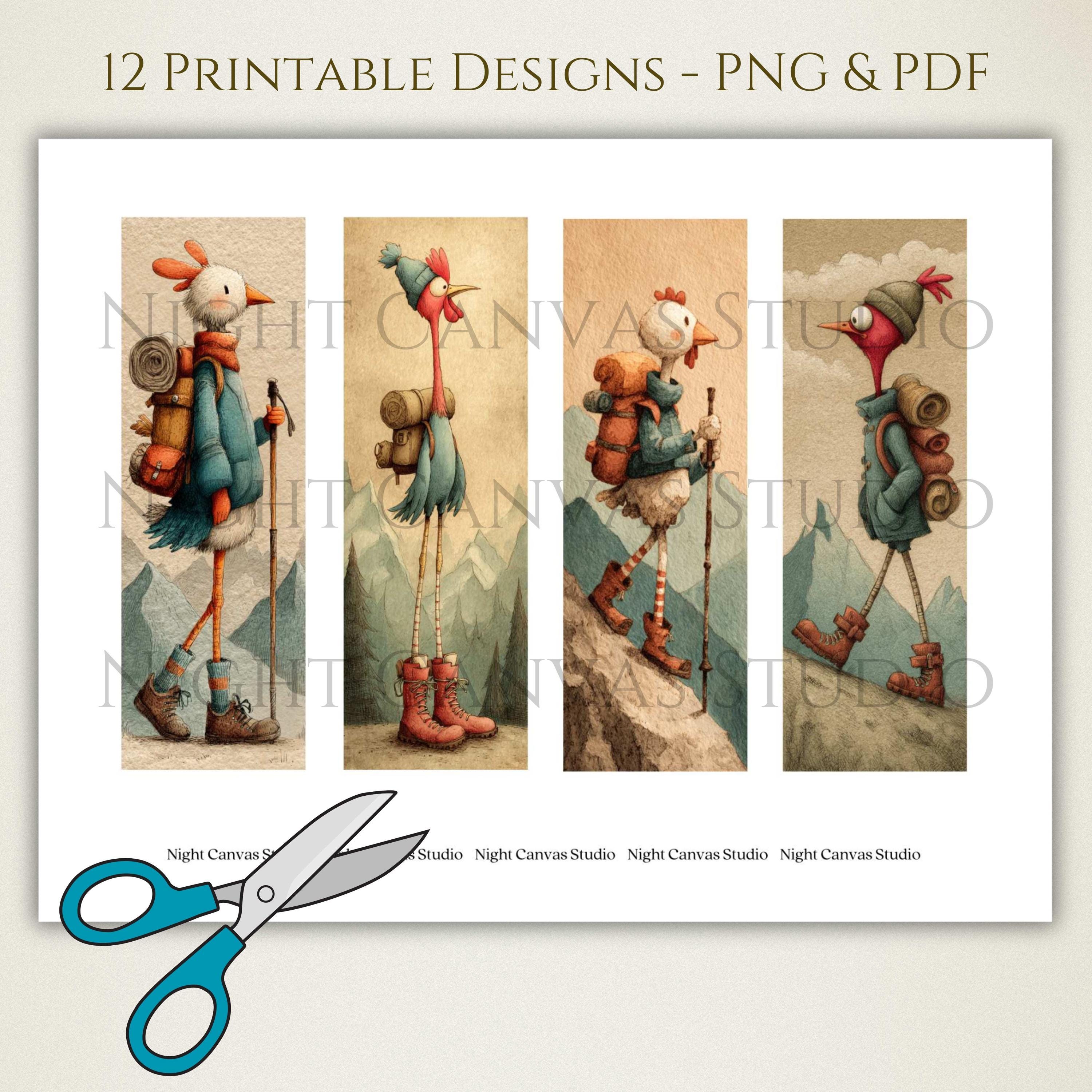 Hiking Chickens Printable Bookmarks, High Quality Digital Images ...