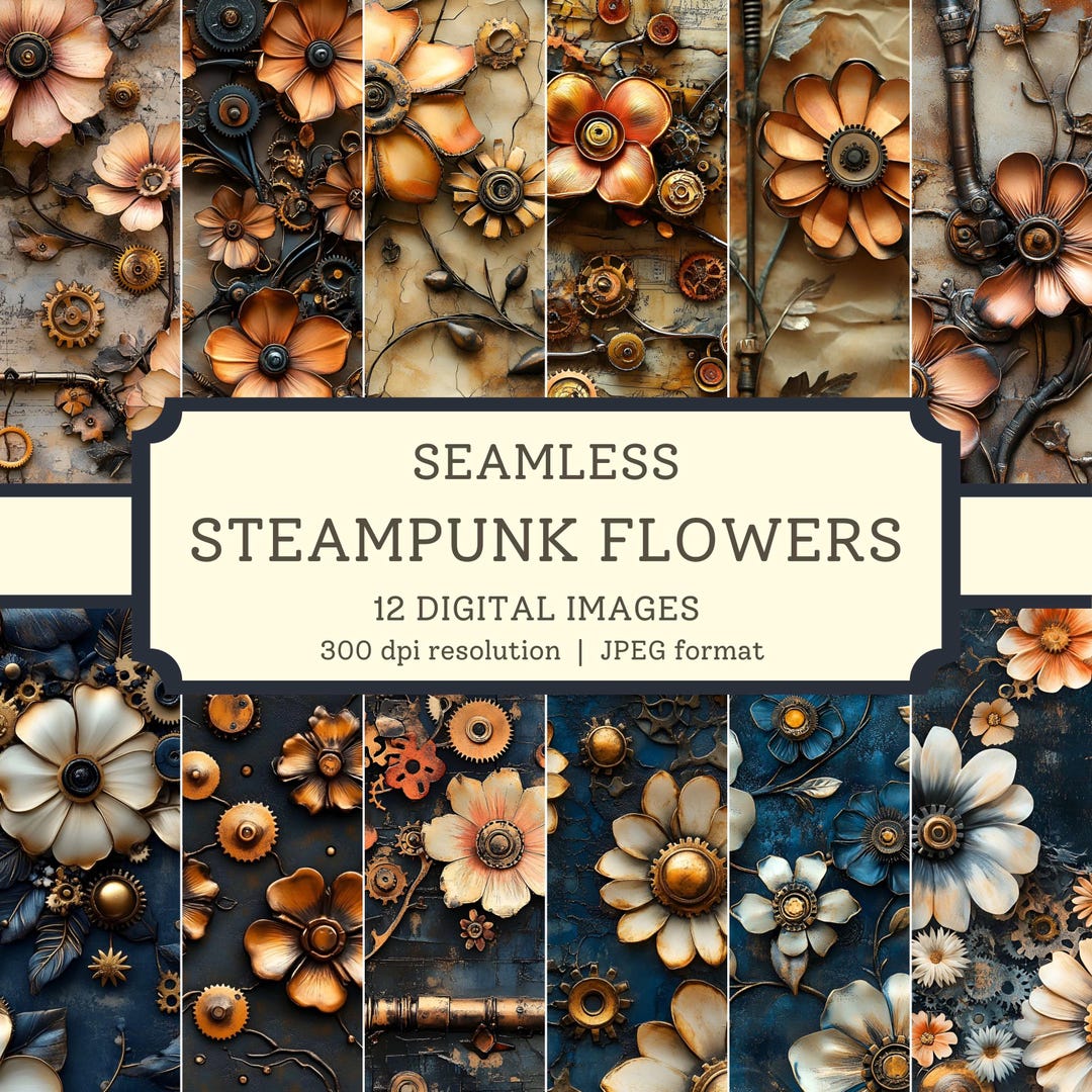 Steampunk Flowers Digital Paper, High Quality Seamless Images ...
