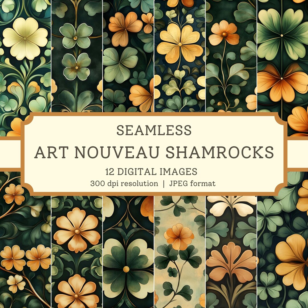 Art Nouveau Shamrocks Digital Paper, High Quality Seamless Images ...
