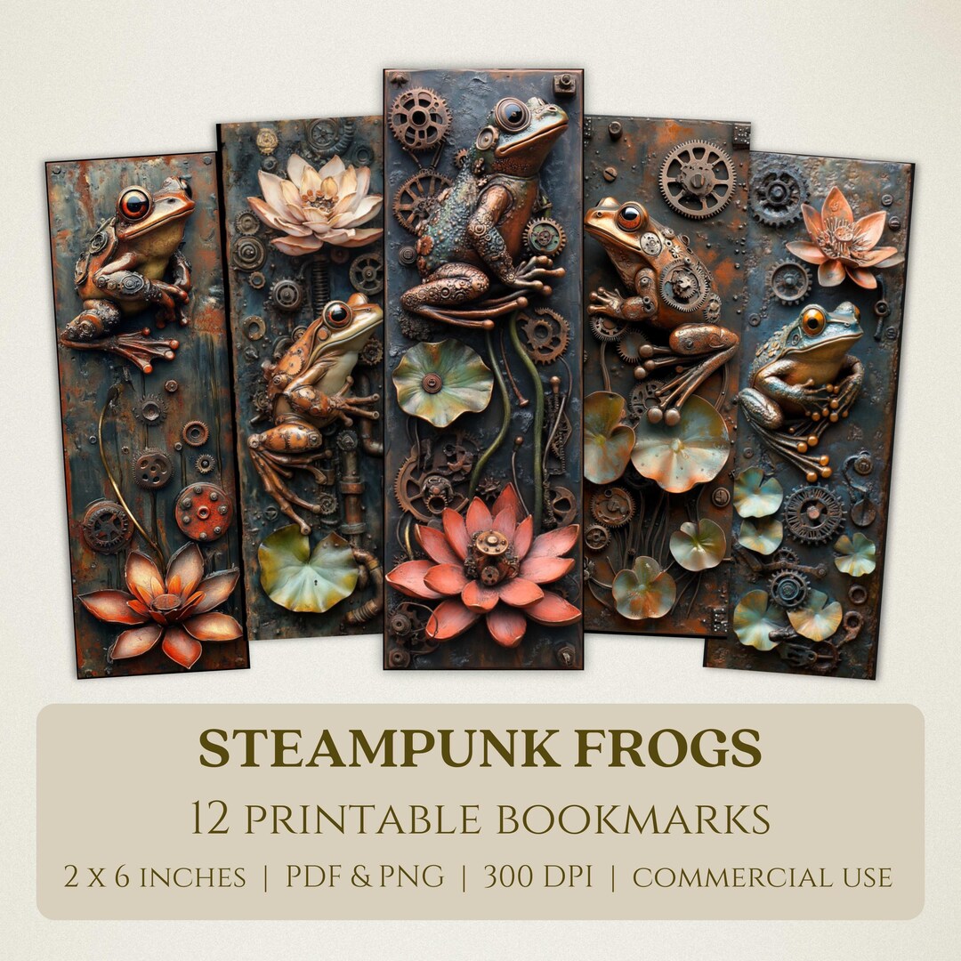 Steampunk Frogs Printable Bookmarks, High Quality Digital Images ...