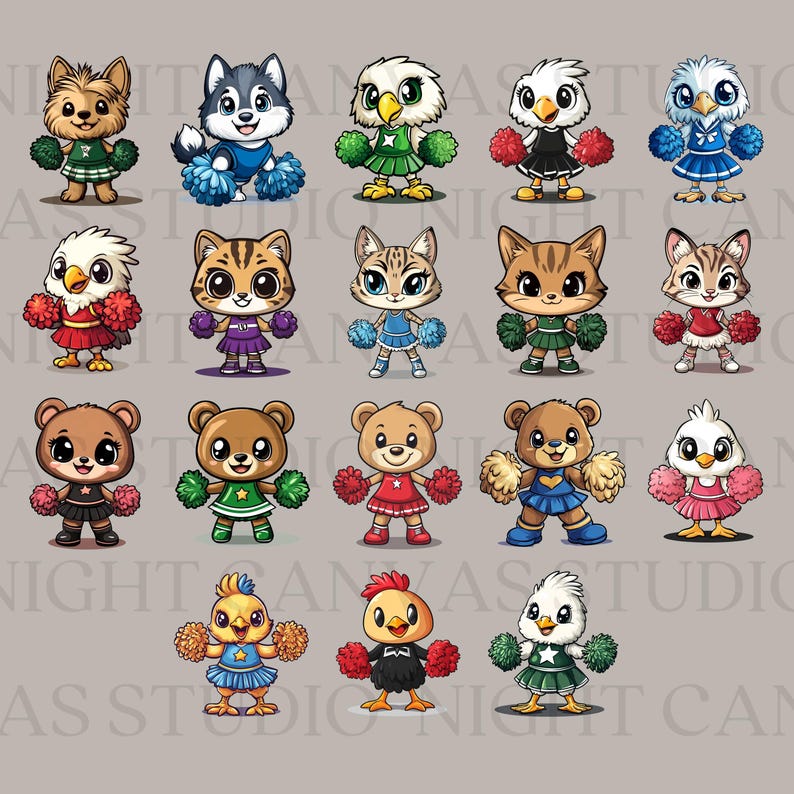 Animal Cheerleaders Clipart Bundle, High Quality PNG, Transparent ...