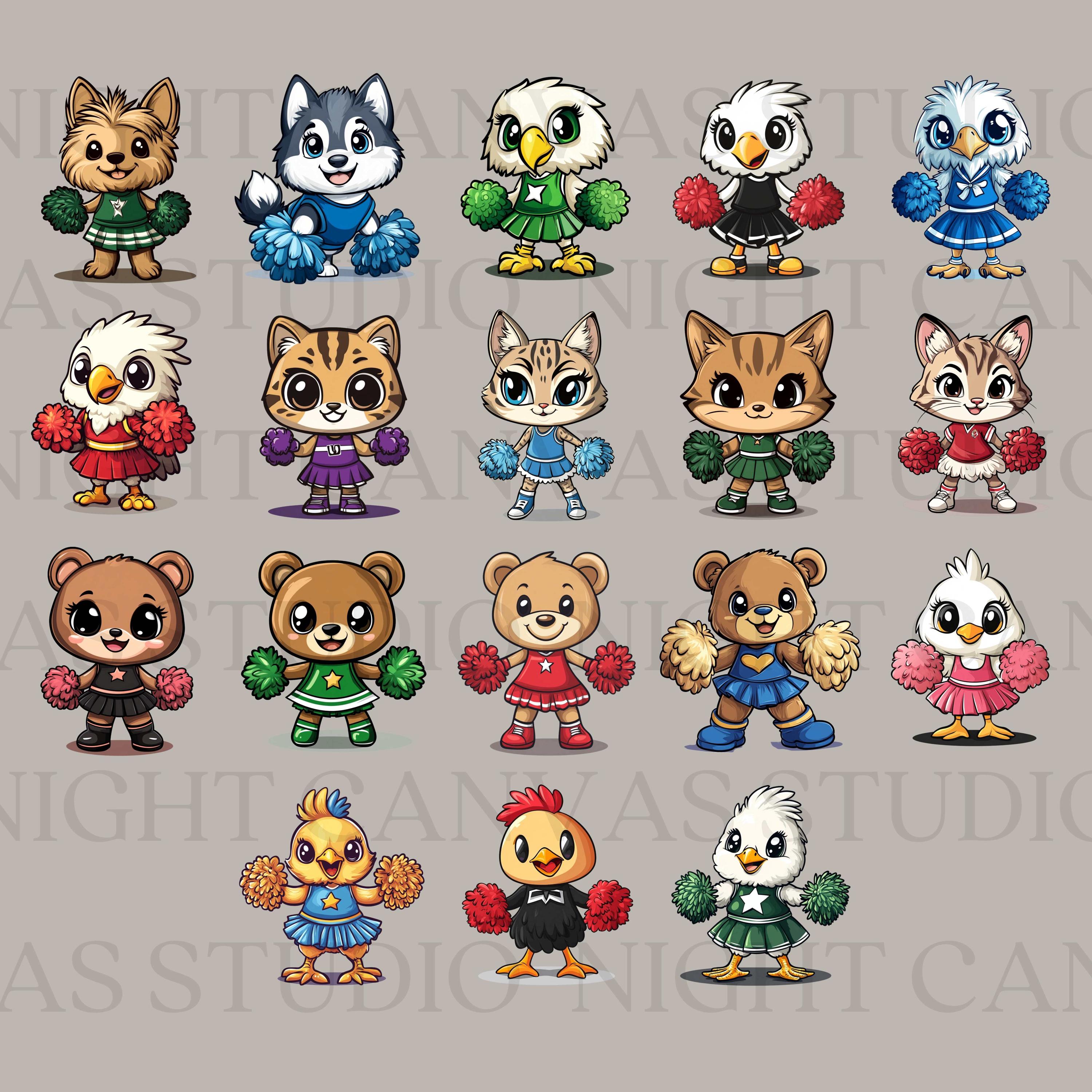 Animal Cheerleaders Clipart Bundle, High Quality PNG, Transparent ...