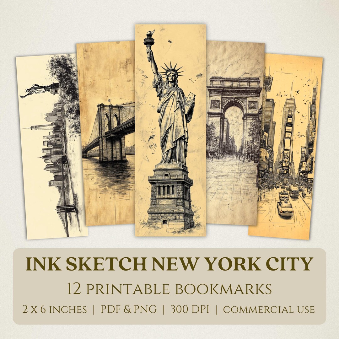 Ink Sketch New York City Printable Bookmarks, High Quality Digital ...