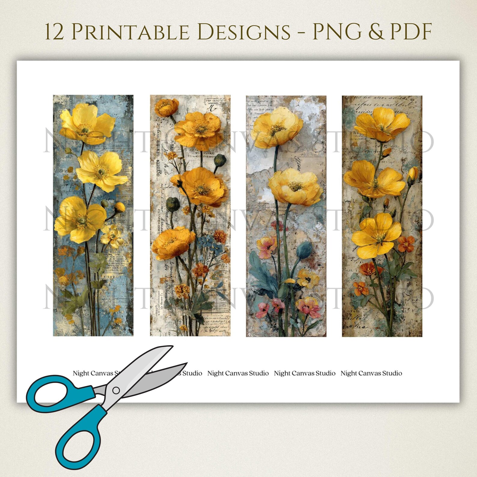 Grunge Buttercups Printable Bookmarks, High Quality Digital Images ...