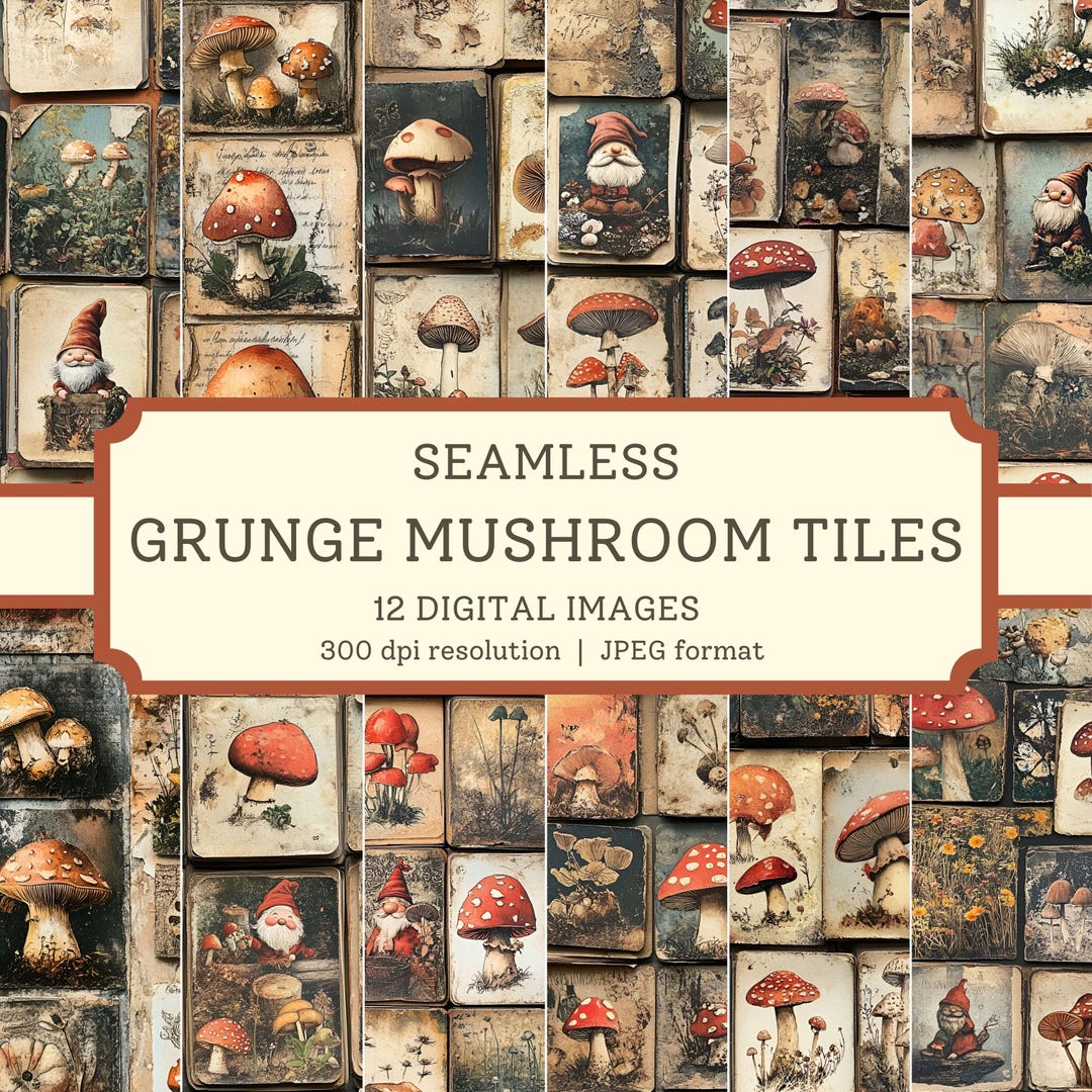 Grunge Mushroom Tiles Digital Paper, High Quality Seamless Images, Junk ...