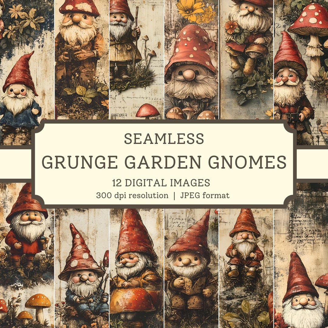 Grunge Garden Gnomes Digital Paper, High Quality Seamless Images, Junk ...
