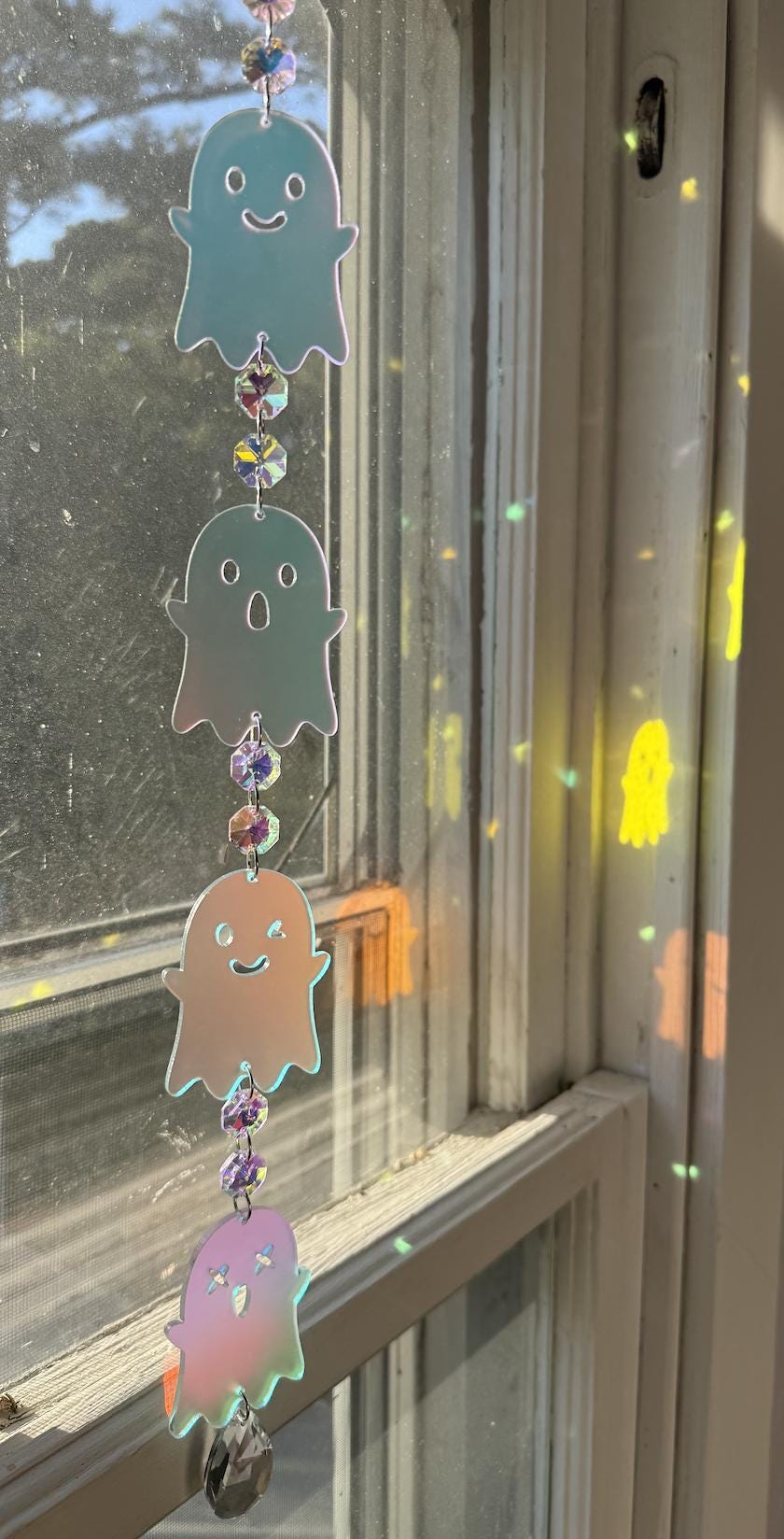 Iridescent Ghost Sun Catcher With Crystal Accents Hanging Home Décor - Etsy