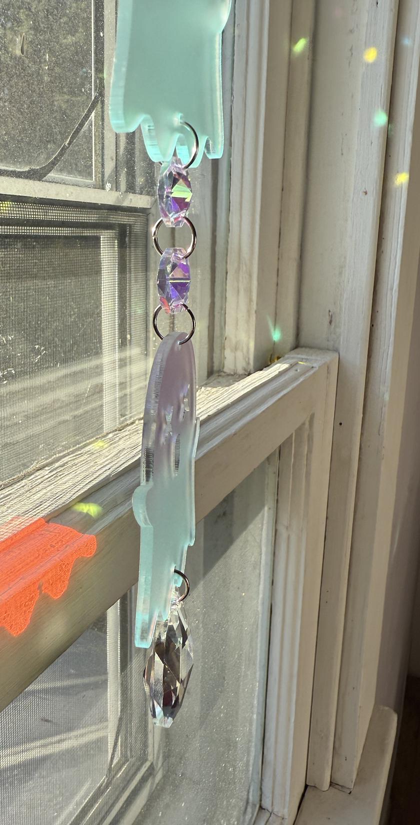 Iridescent Ghost Sun Catcher With Crystal Accents Hanging Home Décor - Etsy