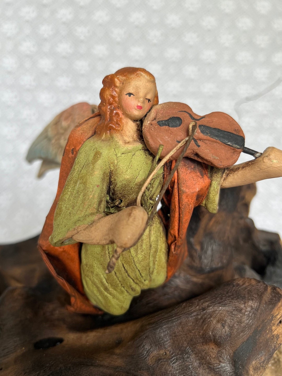 Vintage Italian Cartapesta Angel Christmas Ornament, GREEN Angel With ...