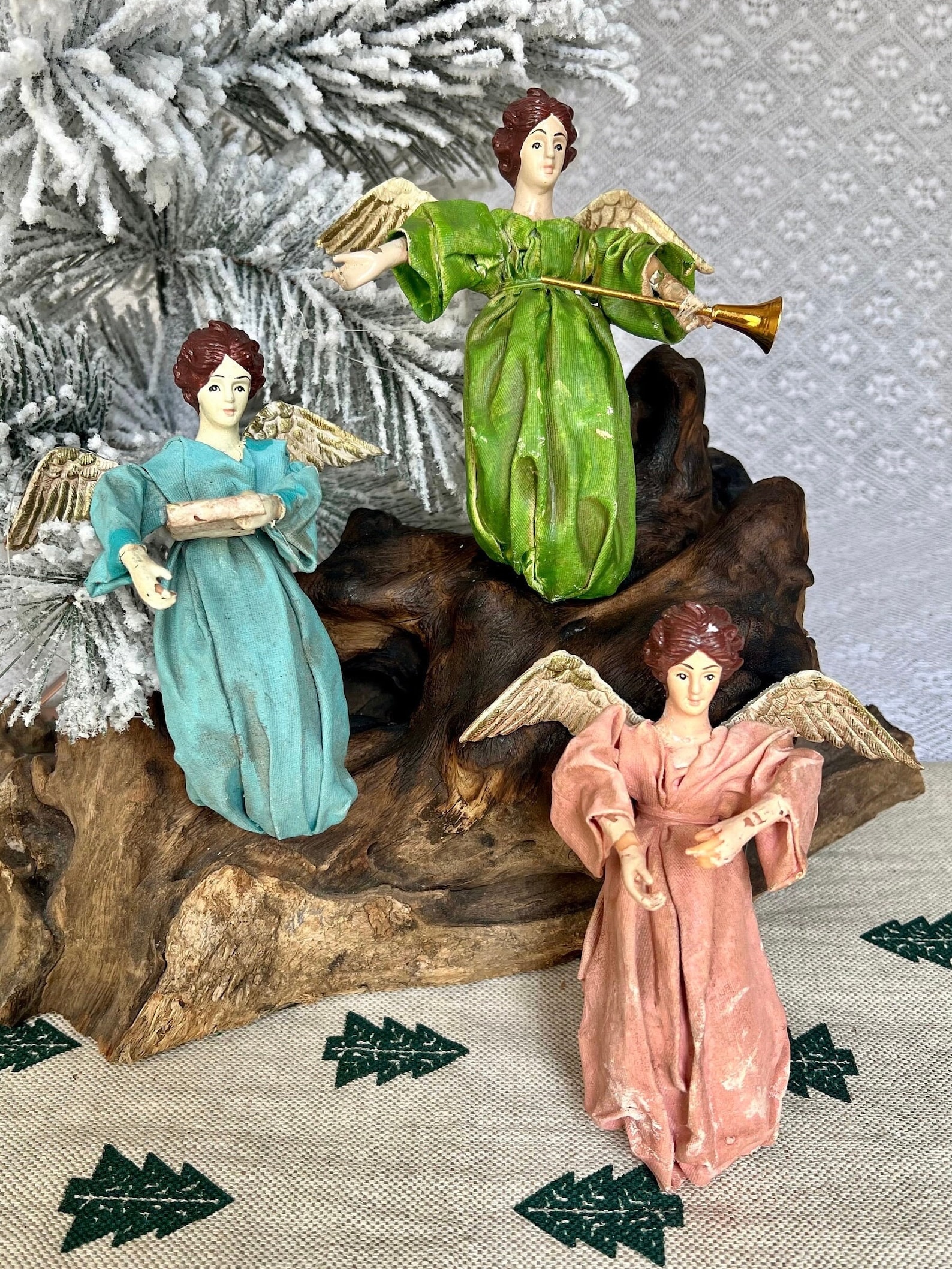 Lot of 3 Vintage Cartapesta STYLE Angel Ornaments Italian Paper Mache ...