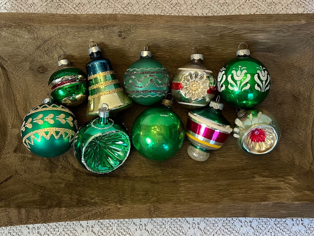 Mixed Lot of 10 Vintage Green Ornaments Shiny Brite, Made in US of A ...