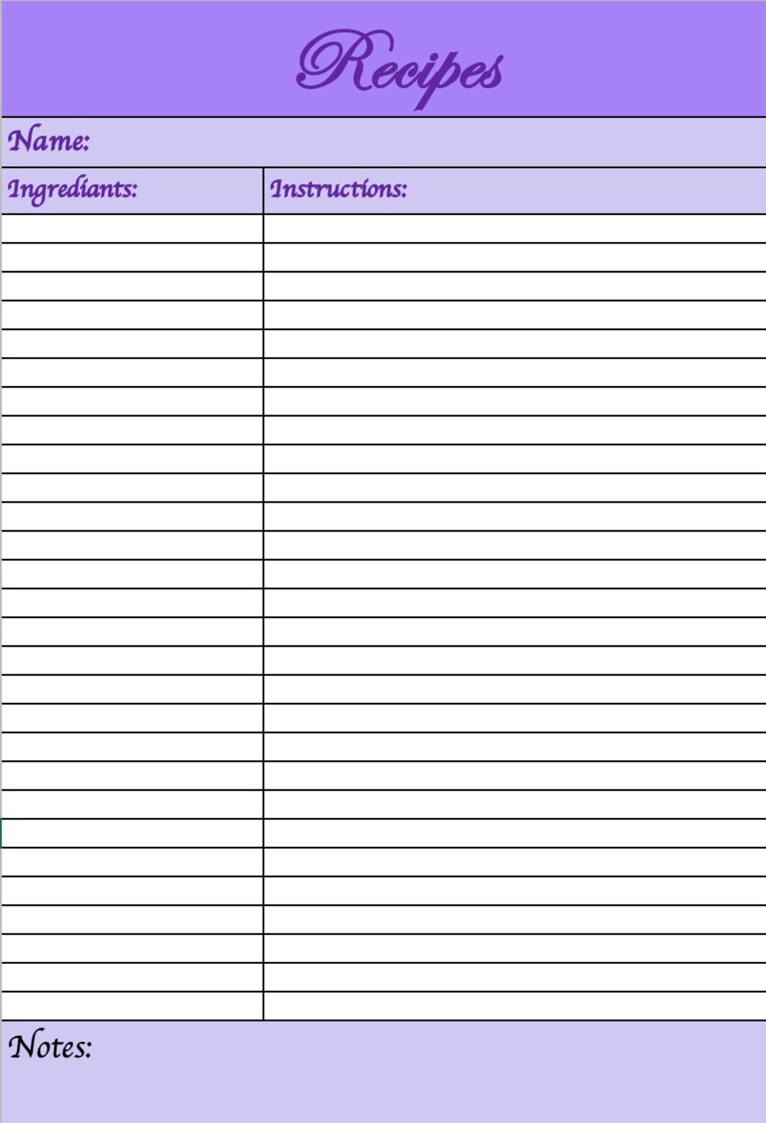 Recipe Insert Page for Planners - Etsy