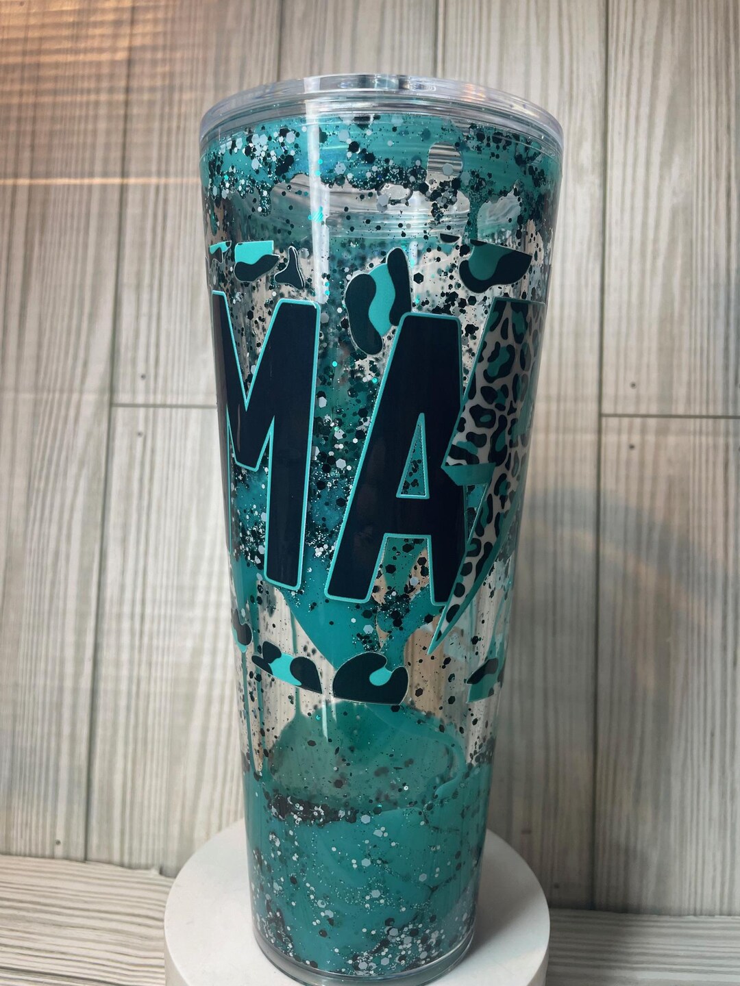24 Oz Mama Leopard Lava Drip/glitter Snowglobe Tumbler - Etsy