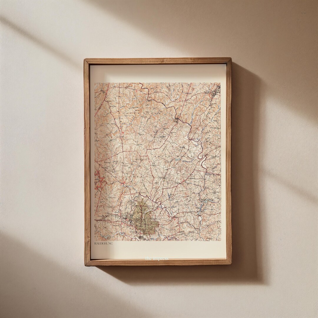 Vintage Raleigh, NC Map Poster - Instant Download Map, North Carolina ...