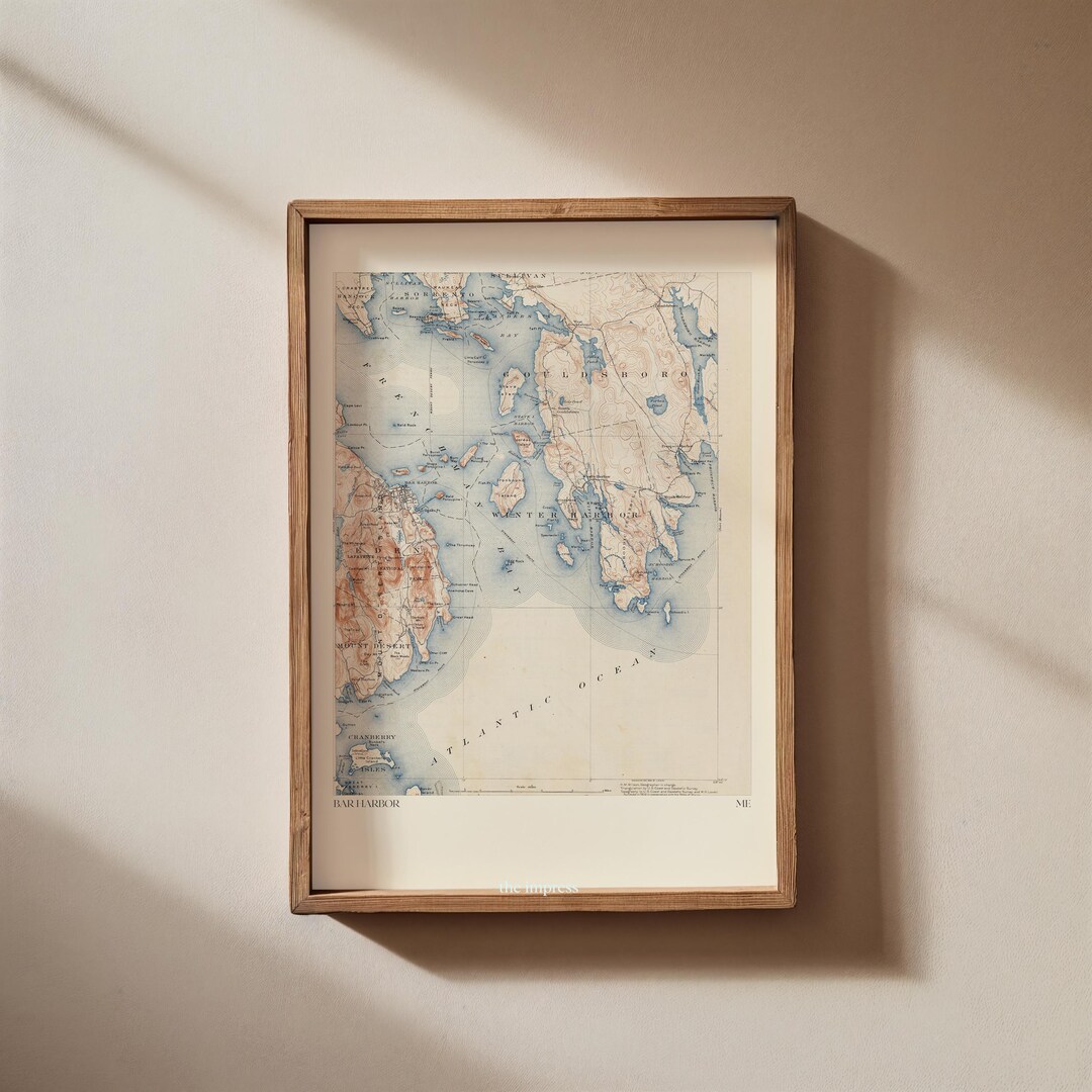 Vintage Bar Harbor, Maine Map Poster Instant Download Map Bar Harbor ME ...