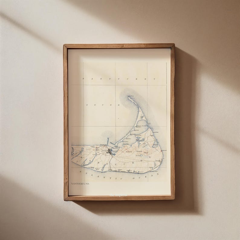 Vintage Nantucket, MA Map Poster - Instant Download Map, Massachusetts ...