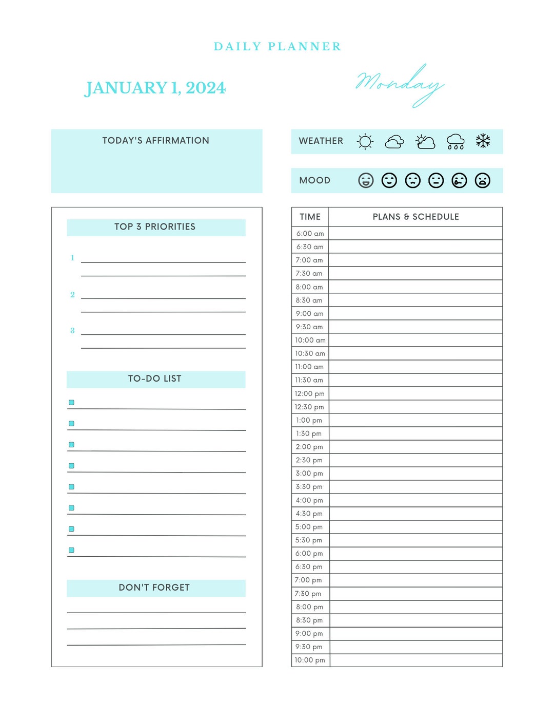 Daily Planner/to-do List Printable, Instant Download, Minimal ...