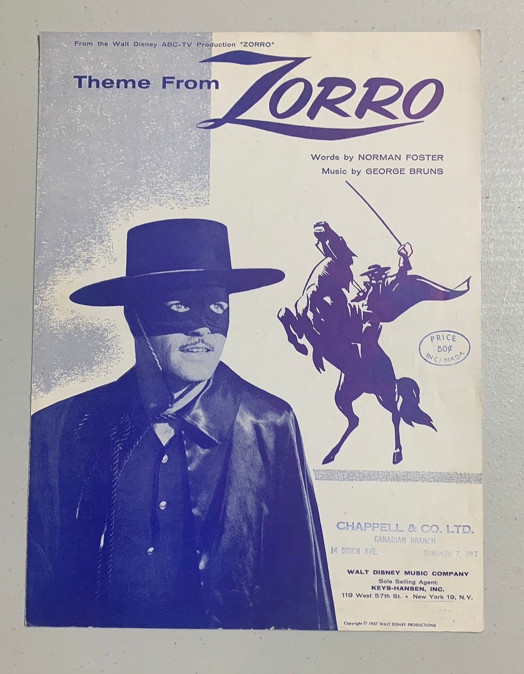 Zorro , Theme From Zorro Vintage 1957 Sheet Music Songbook , Norman ...
