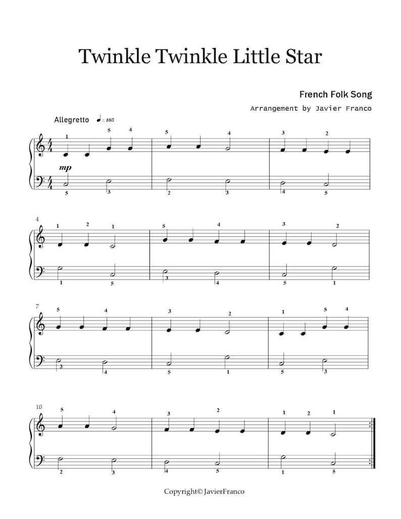 Twinkle Twinkle Little Star- Piano Easy Sheet Music - Etsy