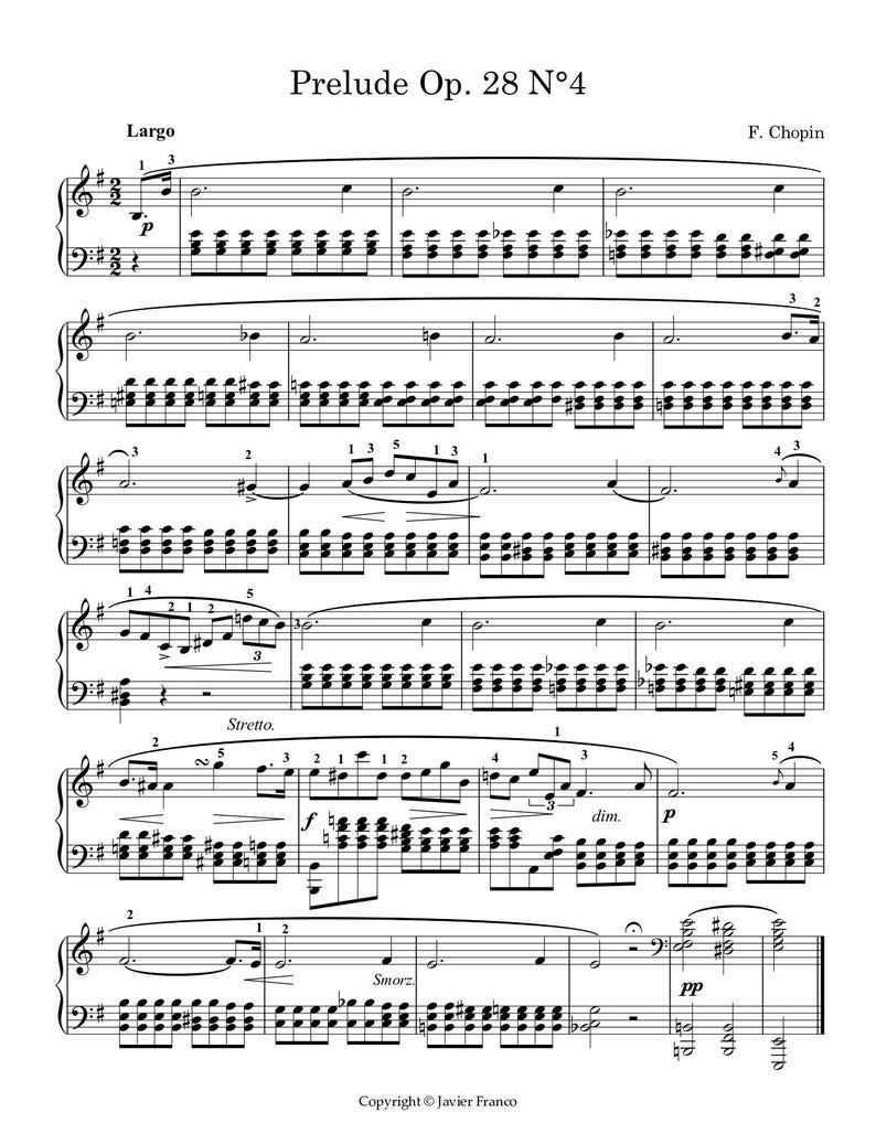 Preludio F. Chopin Op. 28 N. 4 - Partitura Para Piano - Nivel Fácil - Etsy