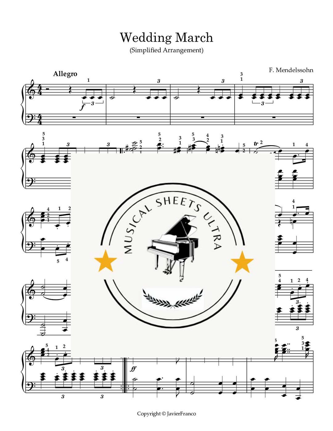 Wedding March- Piano Sheet Music- Easy Level - Etsy