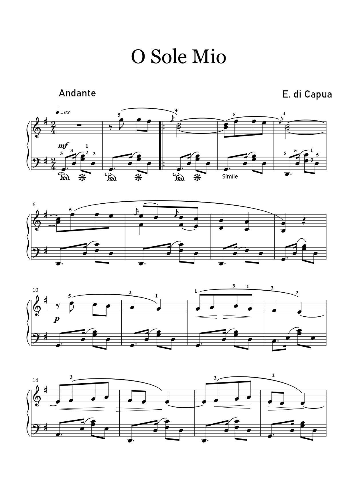 O Sole Mio-piano Sheet Music - Etsy