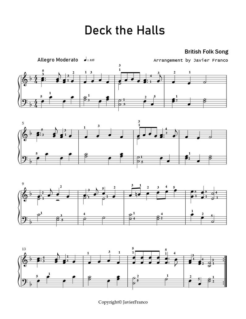 Deck the Halls- Piano Sheet Music - Etsy
