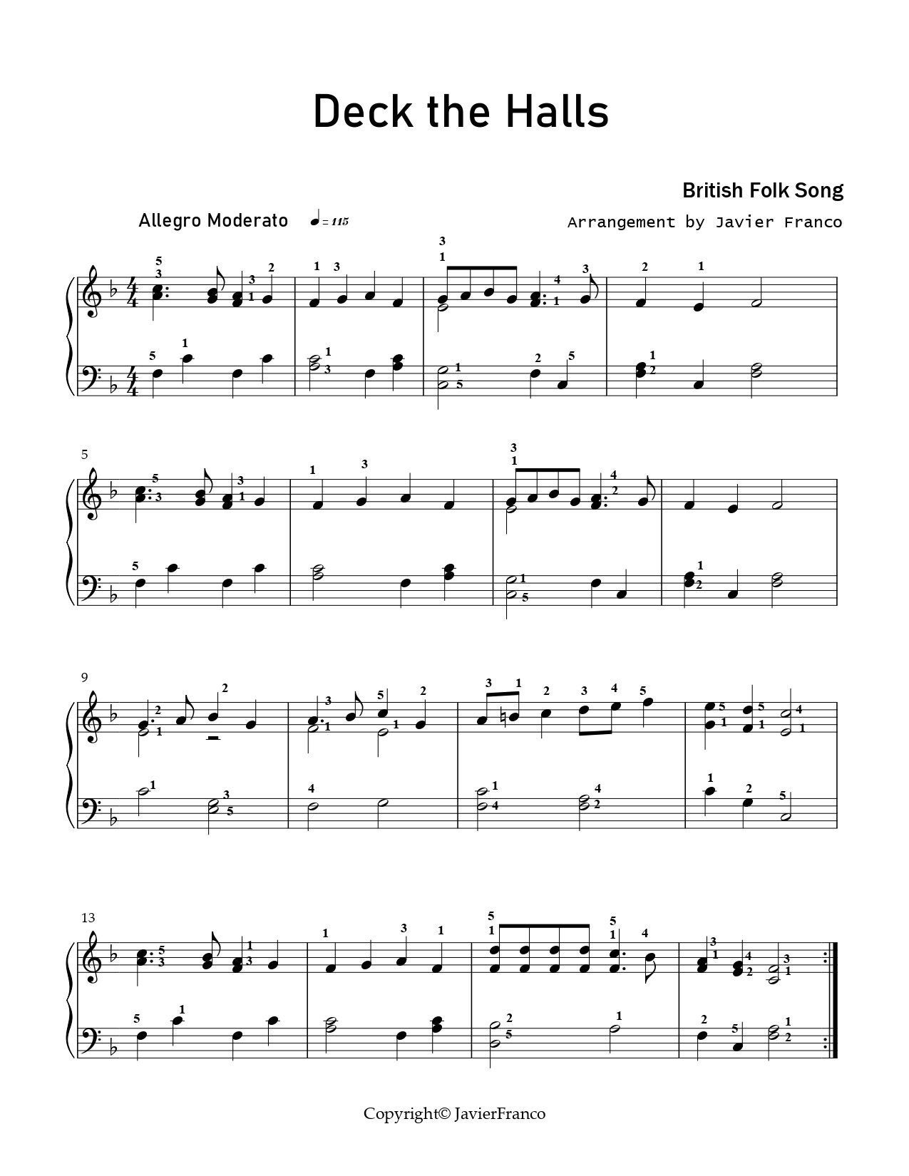 Deck the Halls- Piano Sheet Music - Etsy