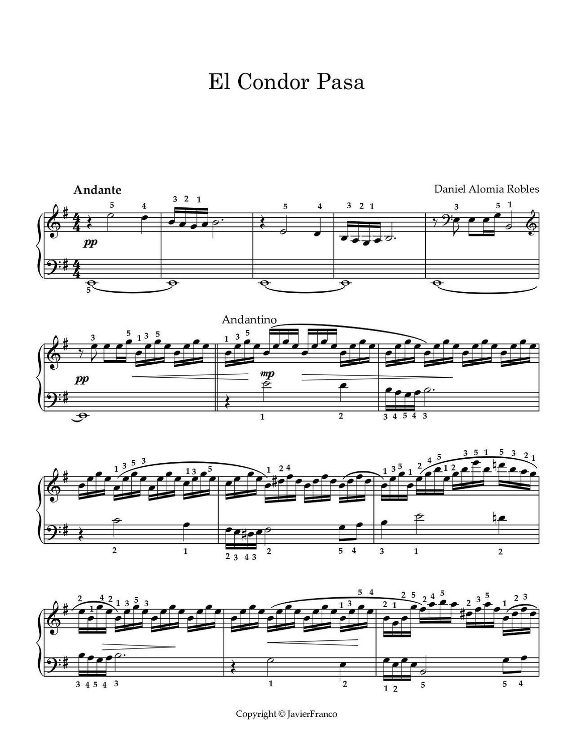 El Condor Pasa- Piano Sheet Music-folk- Instrumental Music - Etsy