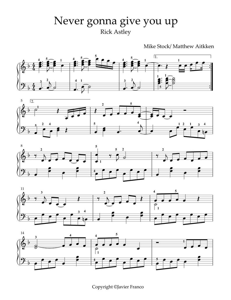 Never Gonna Give You Up-rick Astley-piano Sheet Music in D Minor ...