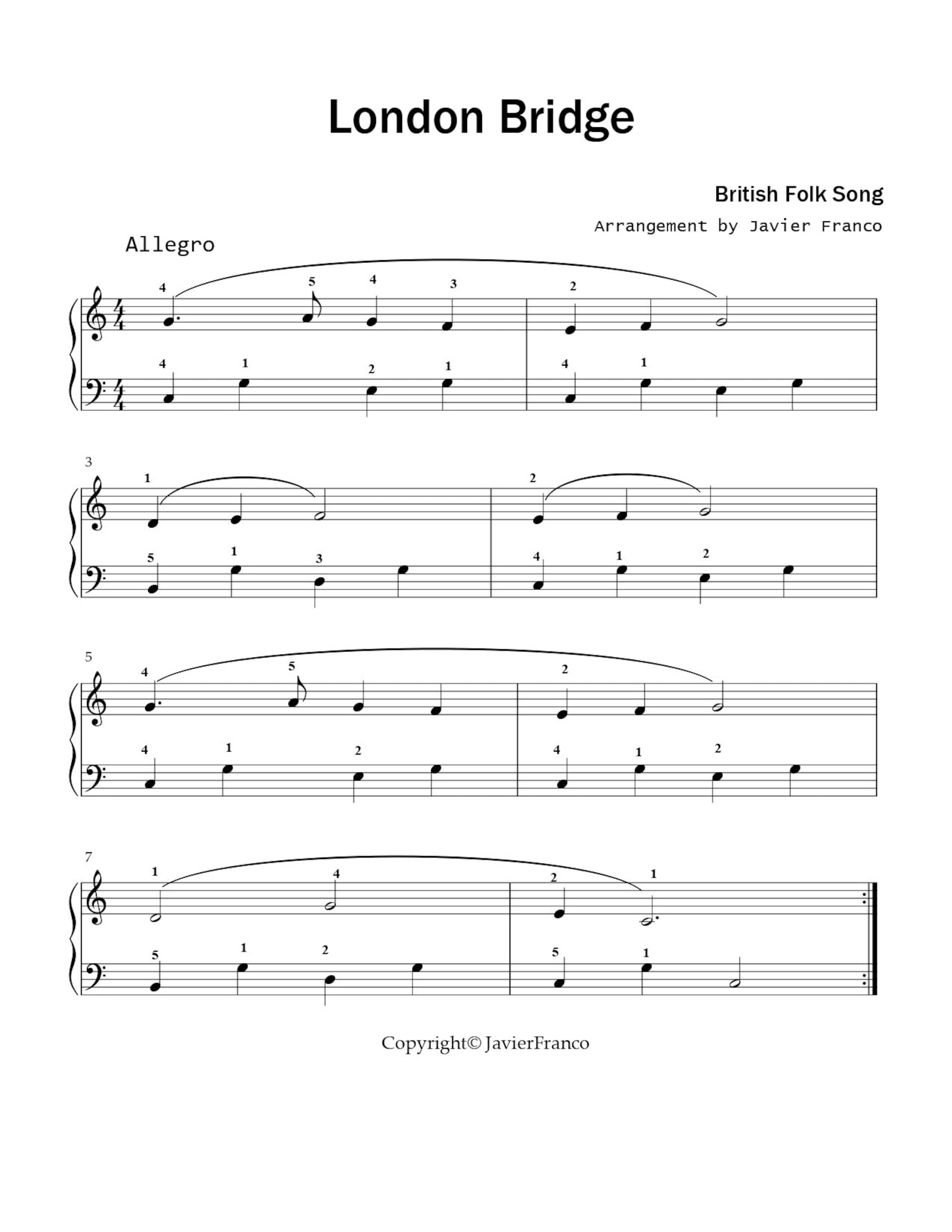 London Bridge Piano Easy Sheet Music - Etsy
