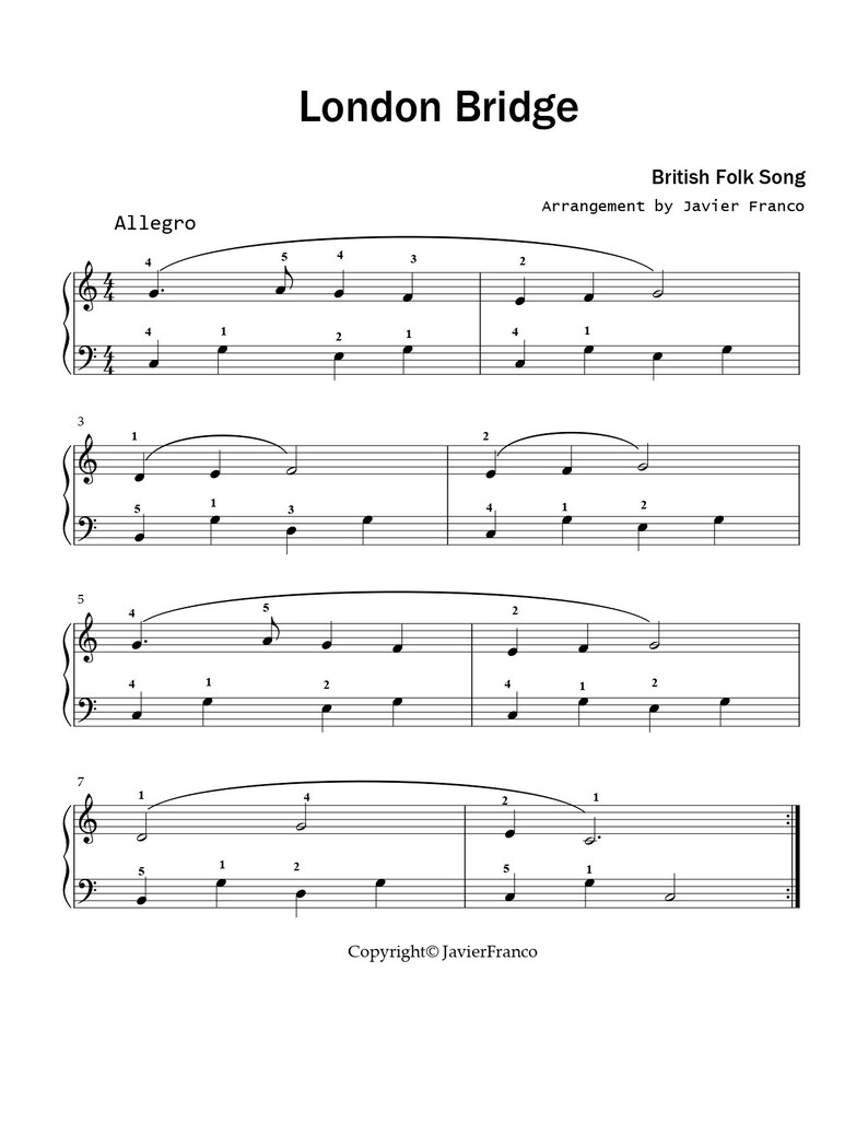 London Bridge Piano Easy Sheet Music - Etsy
