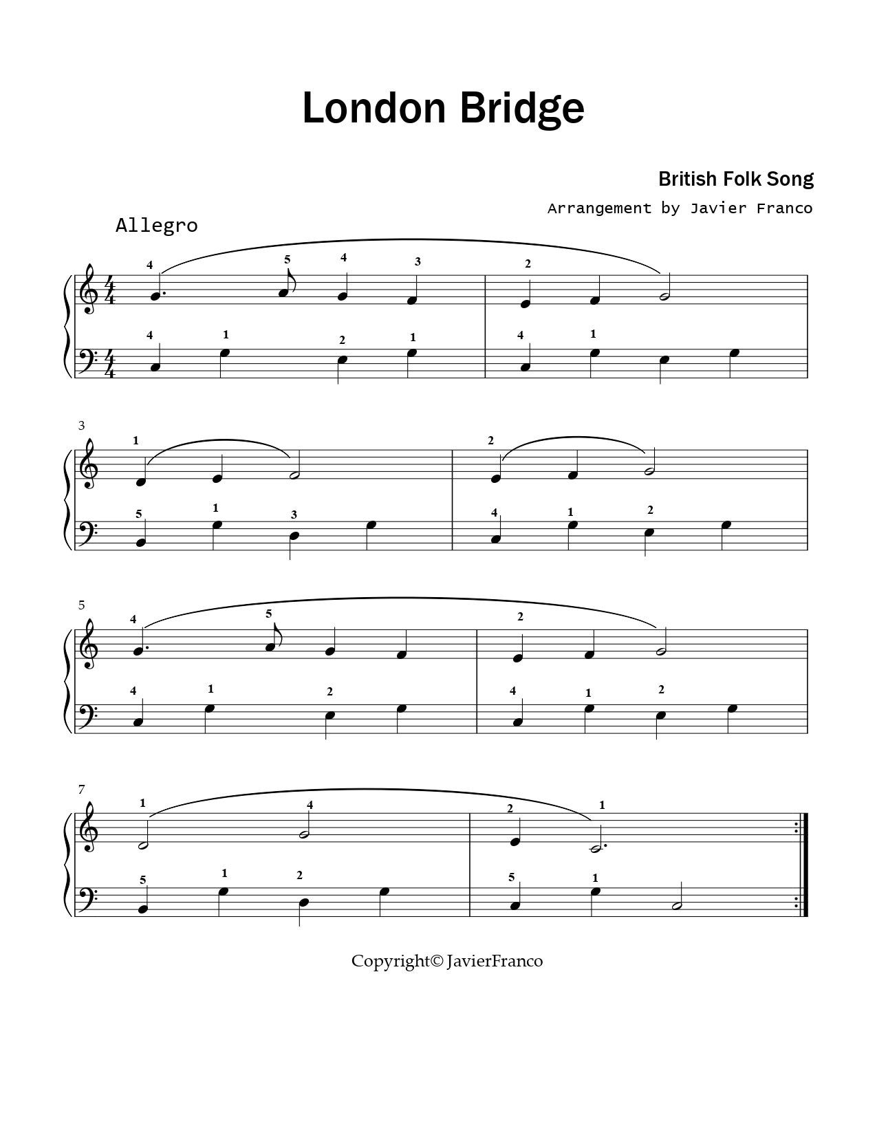London Bridge Piano Easy Sheet Music - Etsy