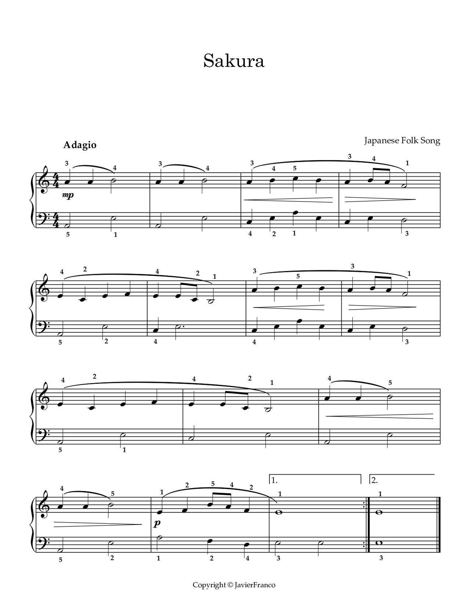 SAKURA- Piano Sheet Music- Traditional Folk Song of Japan - Etsy