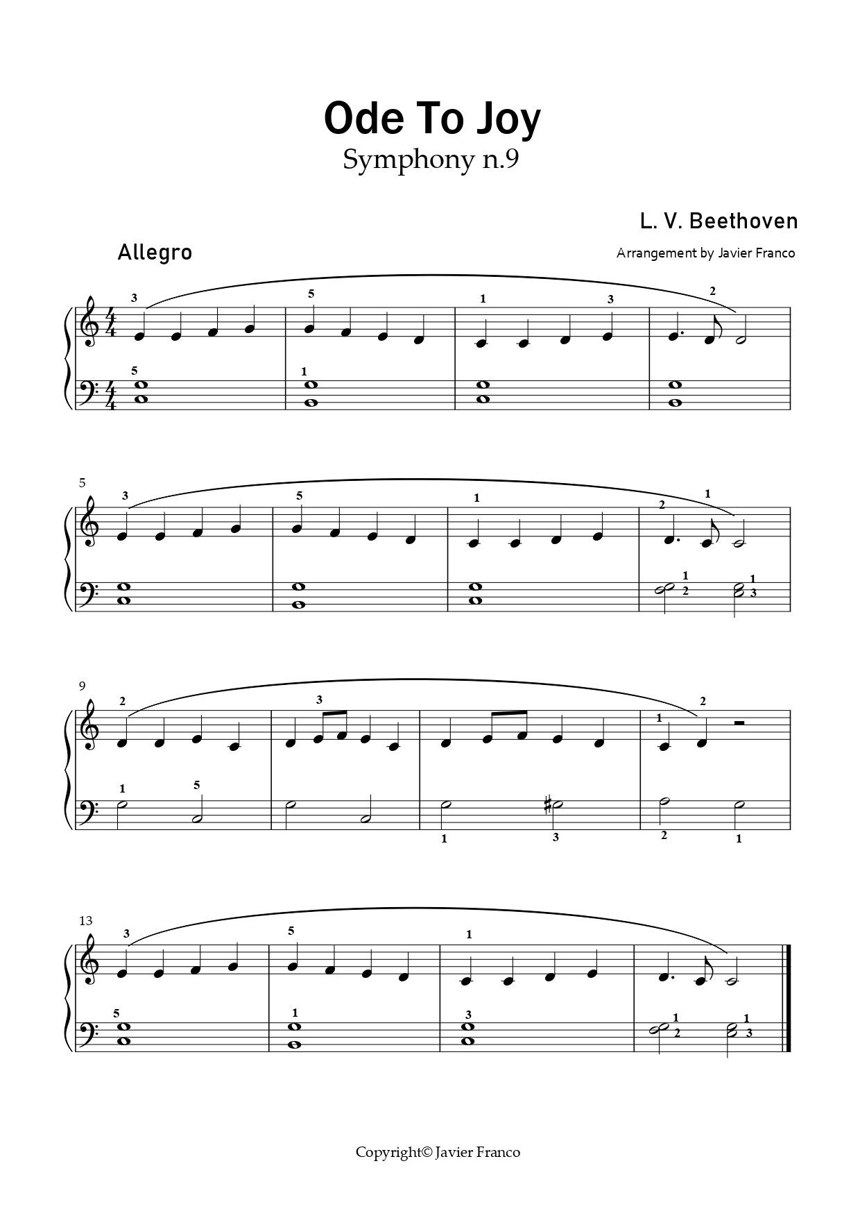 Ode to Joy (symphony N.9) Piano Easy Sheet Music - Etsy