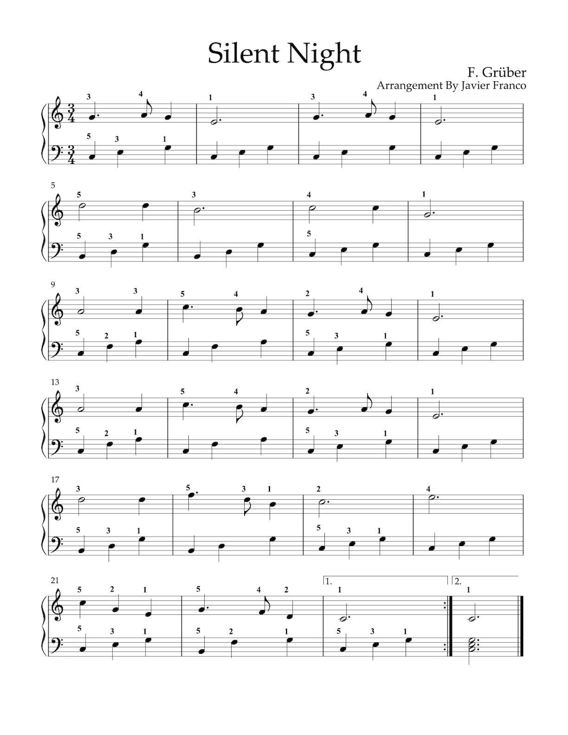 Silent Night- Easy Arrangement for Piano in C Major, Pdf Sheet Music ...