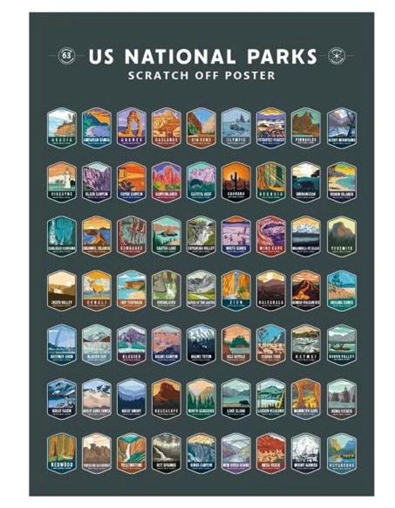 63 National Parks Scratch off Poster, National Parks Gift - Etsy