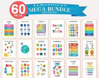 Set of 30 Educational Posters, Homeschool Prints, Montessori Classroom ...