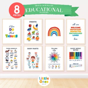 Set of 8 Educational Posters, Homeschool Prints, Montessori Classroom ...