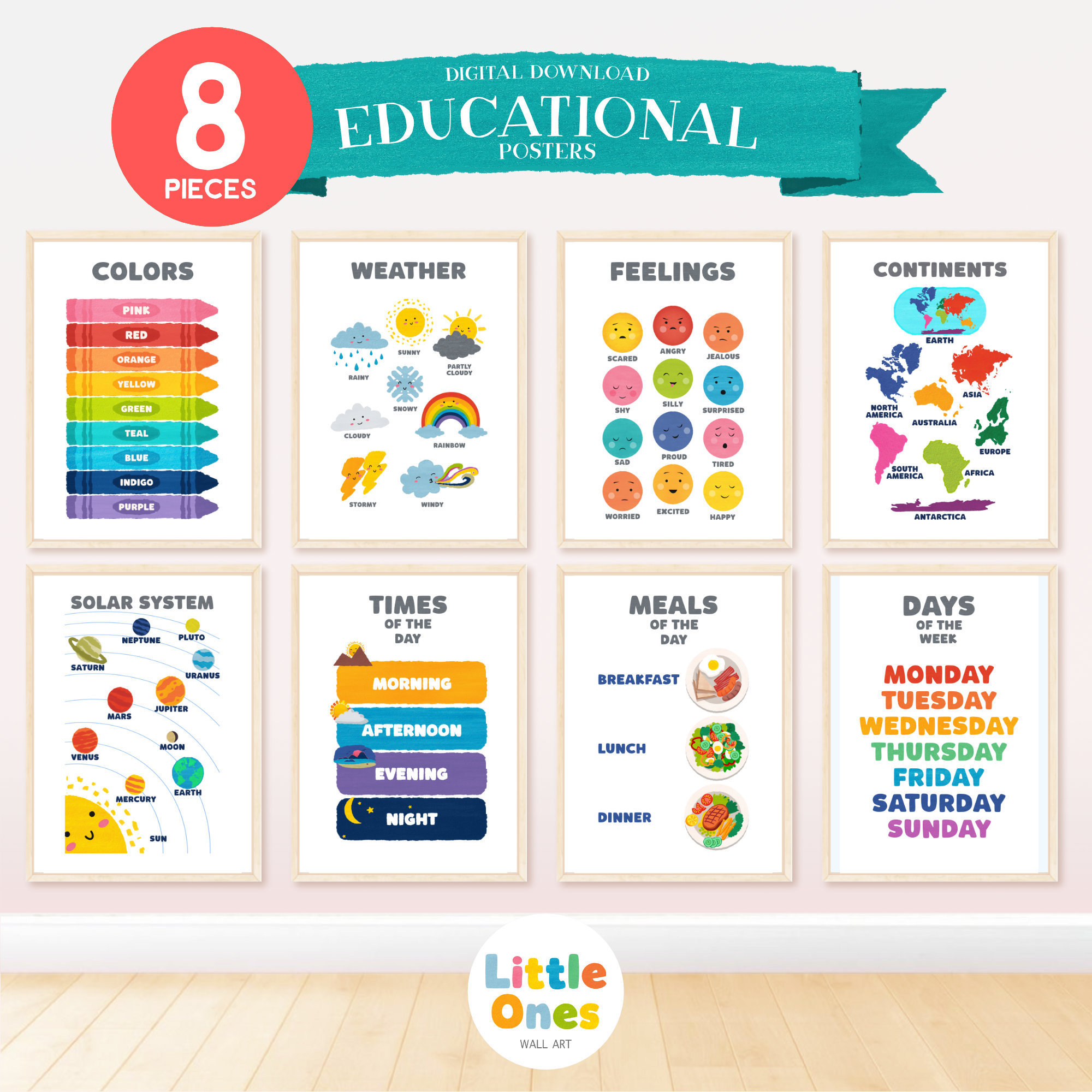 Educational Prints, Set of 8 Preschool Posters, Classroom Decor ...