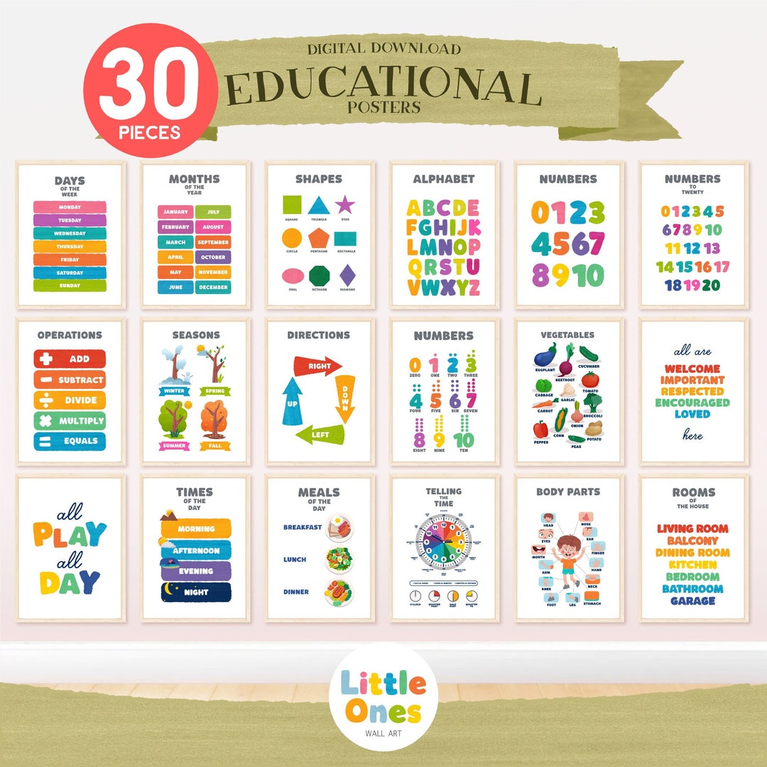 Set of 30 Educational Posters, Homeschool Prints, Montessori Classroom ...